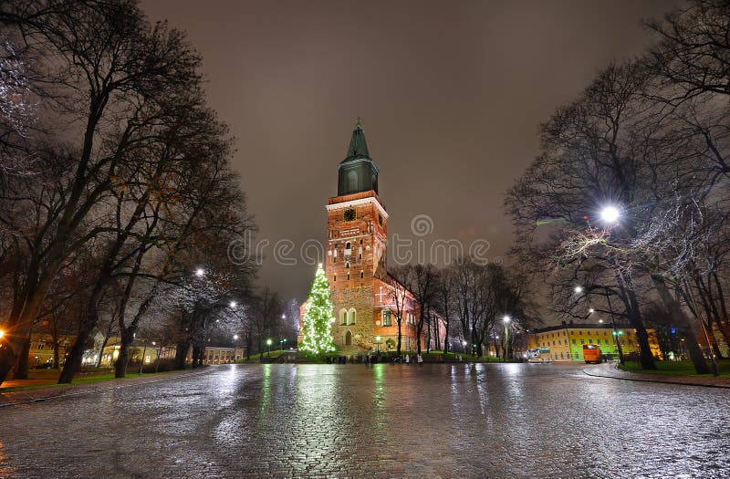 Christmas Tree and Cathedral Square in Turku Stock Photo - Image of ...