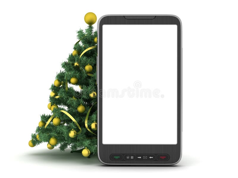Christmas Tree and Cell Phone Stock Illustration - Illustration of ...