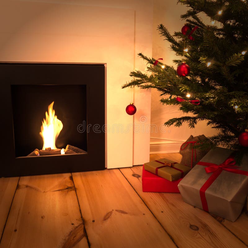 Christmas tree and chimney stock photo. Image of celebration - 39668884