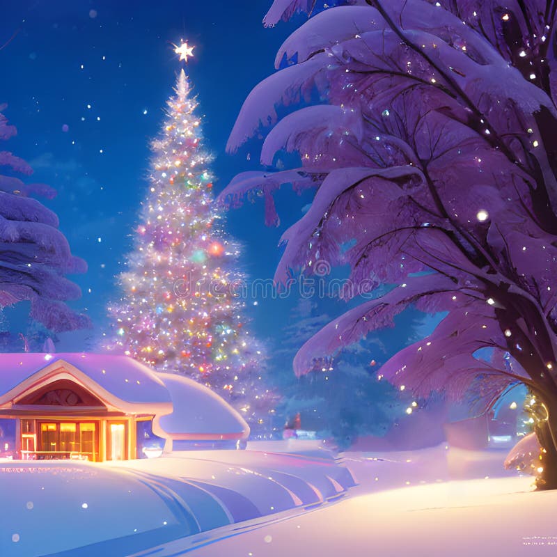 Christmas Tree in the City at Night. Ai Generated Stock Illustration ...