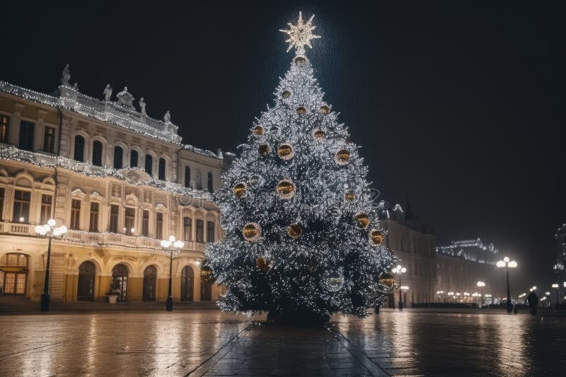 Christmas Tree on the City Square, AI Generated Stock Illustration ...