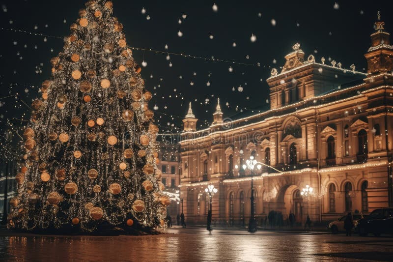 Christmas Tree on the City Square, AI Generated Stock Illustration ...