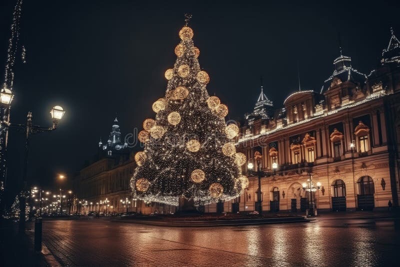 Christmas Tree on the City Square, AI Generated Stock Illustration ...