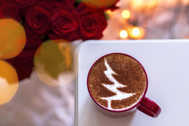 Christmas Tree on Coffee Cup Stock Photo - Image of greeting, xmas ...