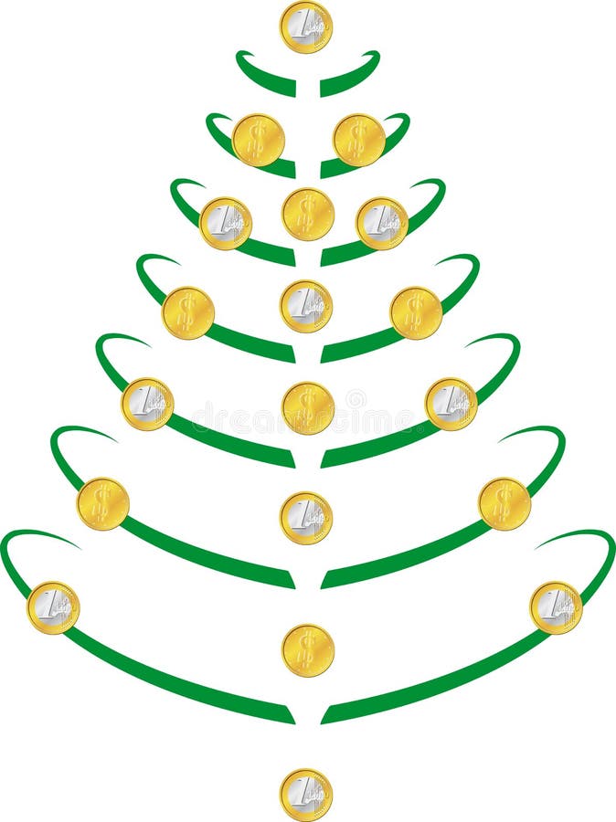 Christmas tree with coins stock vector. Illustration of balls - 7024325