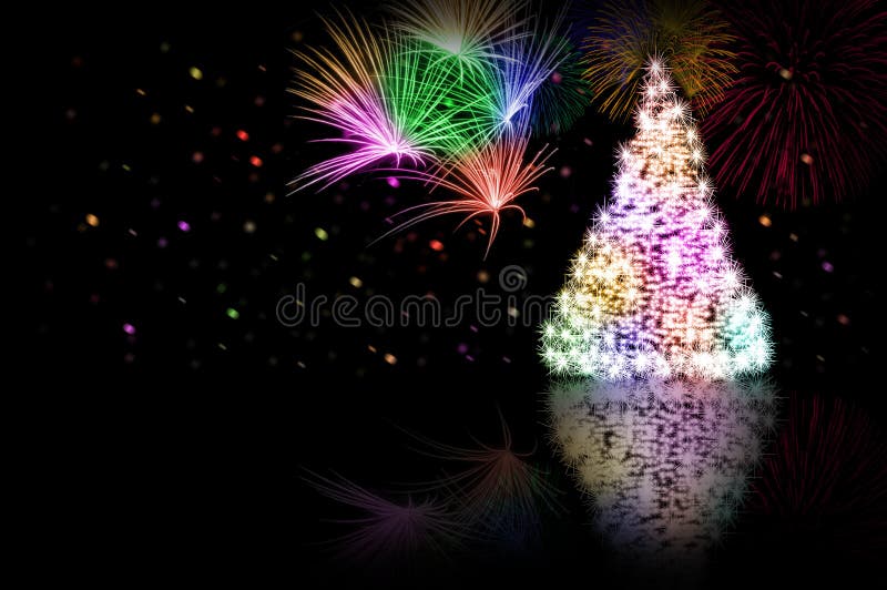 Christmas Tree - Color - and Fireworks Stock Image - Image of aurora ...