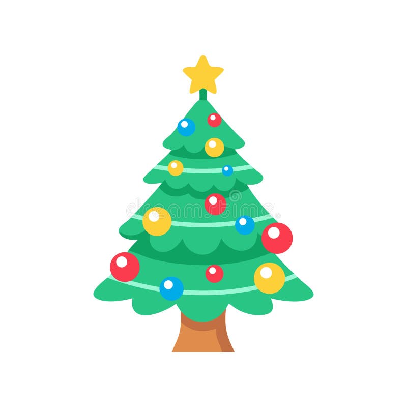 Christmas Tree Color Icon Flat Line Art Design Vector Png Stock ...