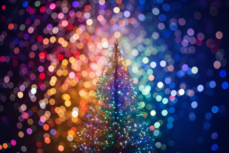 Christmas Tree with Colorful Lights on a Dark Background Stock ...
