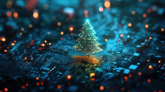 A Christmas Tree on a Computer Motherboard Stock Illustration ...