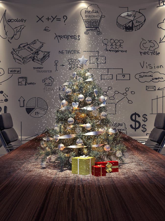 Christmas Tree on Conference Table Stock Image - Image of glass, break ...