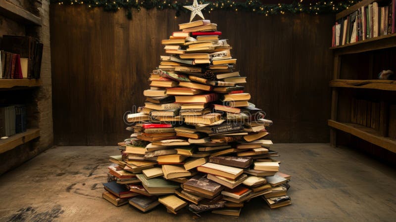 A Christmas Tree Constructed from a Stack of Books Stock Illustration ...