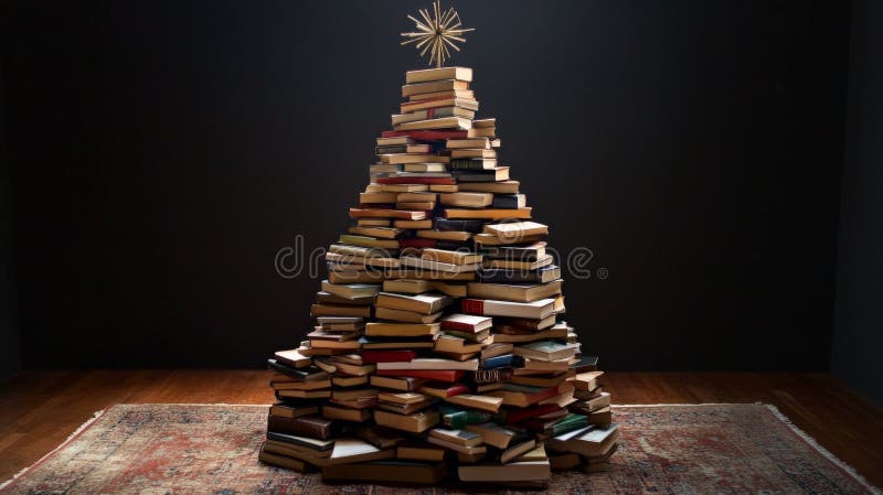 A Christmas Tree Constructed from a Stack of Books Stock Illustration ...