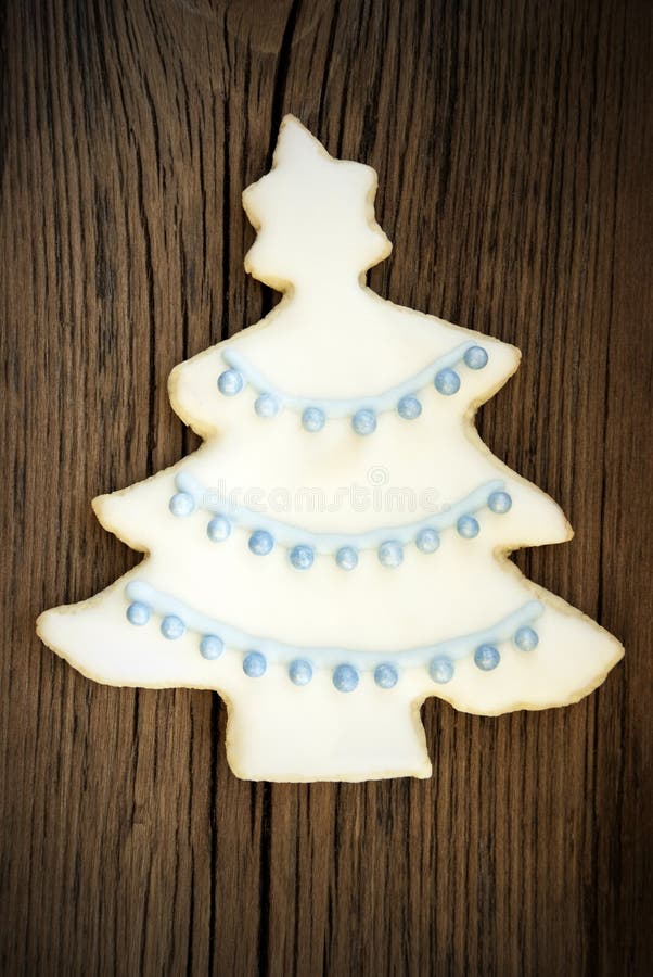 Christmas Tree Cookie on Wood Stock Image - Image of dessert, seasonal ...