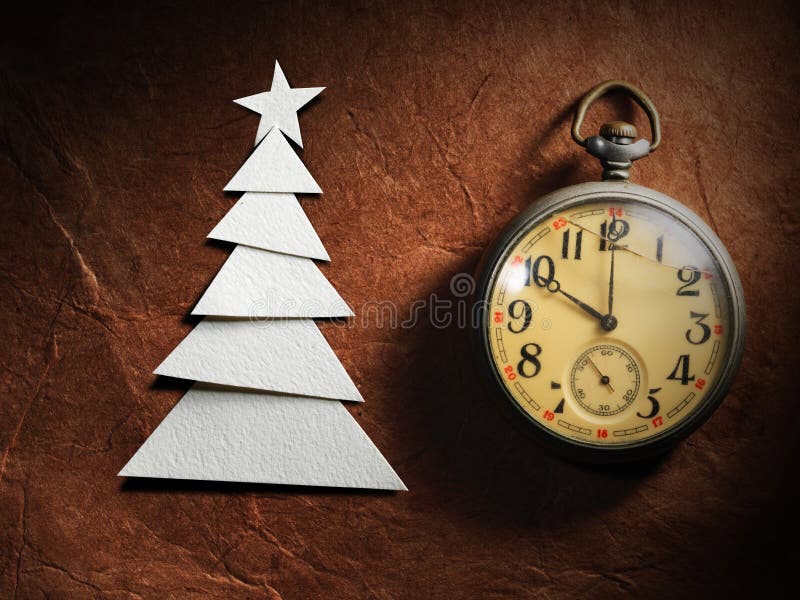 Christmas Tree Cut Out from Paper and Vintage Watch Stock Photo - Image ...