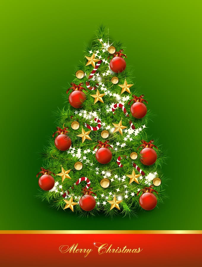 Christmas Tree Decorated with Balls and Stars on Stock Vector ...