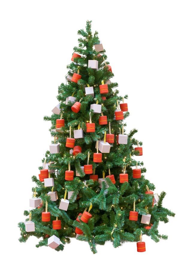 Christmas Tree Decorated with Gifts Boxes, Isolated Stock Photo - Image ...