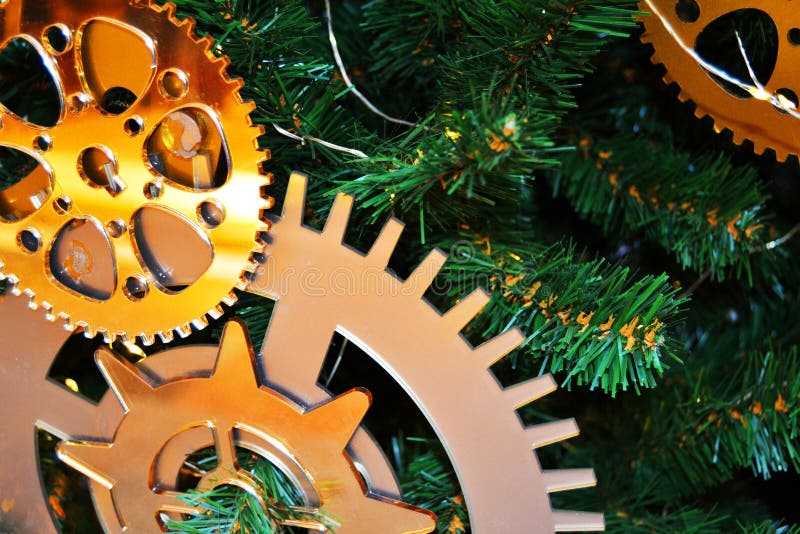 The Christmas Tree is Decorated with Gold Glittering Clockwork. Full-screen Photos Stock Image ...