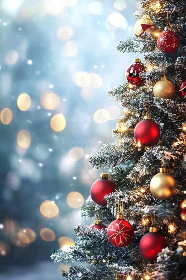 Christmas Tree Decorated with Red and Gold Ornaments in a Cozy, Festive ...