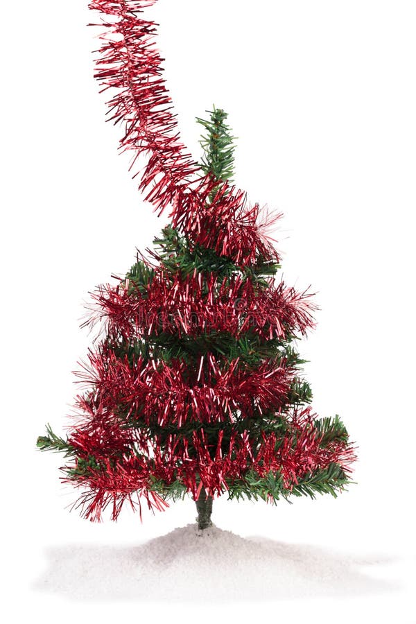 The Christmas Tree is Decorated with Red Tinsel Stock Image - Image of ...