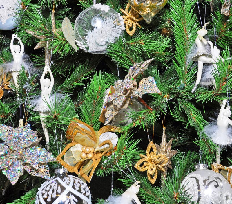 Christmas Tree Decorated with White Ballet Dancers Stock Photo - Image ...