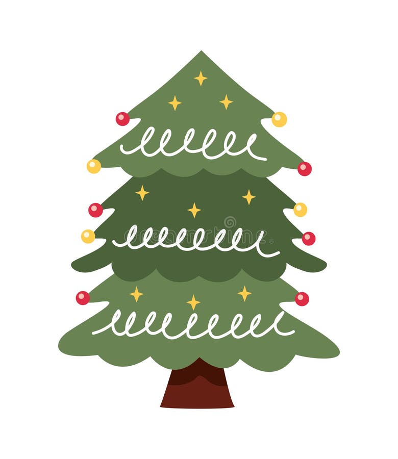 Christmas Tree with Decorations Stock Vector - Illustration of wreath ...