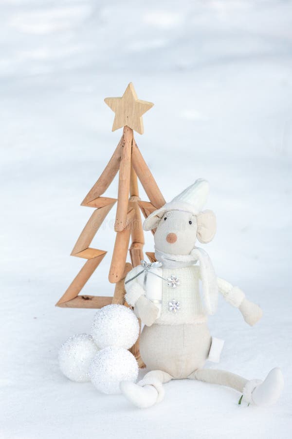 Christmas Tree and Decorations in the Snow Stock Image - Image of ...