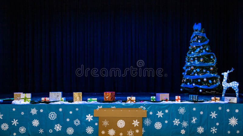Christmas Tree and Decorations on a Stage Stock Image - Image of tree ...
