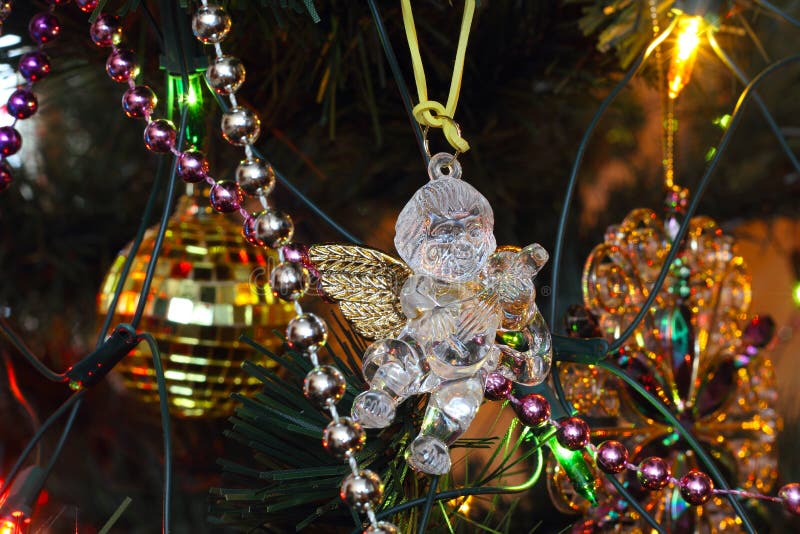Christmas Tree Decorations - Transparent Plastic Angel Stock Photo ...