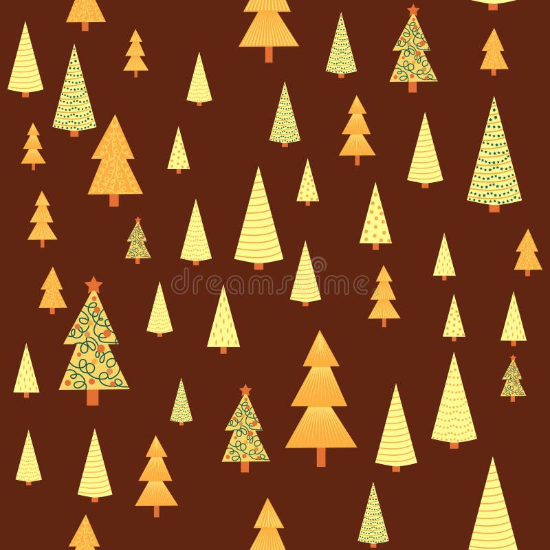 Christmas Tree Dense Seamless Pattern. Golden Christmas Background ...