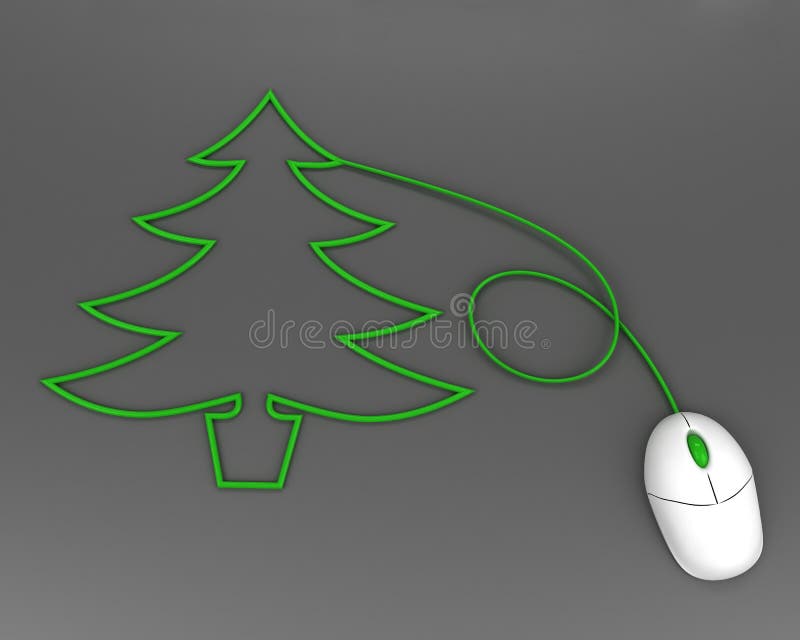 Christmas Tree Depicted with Computer Mouse Cable Stock Illustration ...