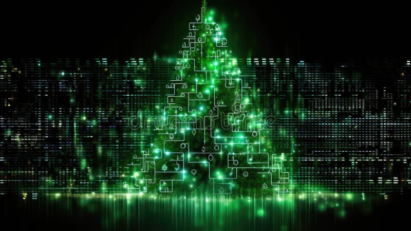 Christmas Tree in Digital Dimension, Futuristic Glowing Object ...