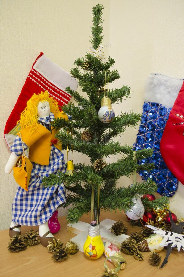 Christmas Tree and Doll Soft Toy Stock Photo - Image of celebration ...