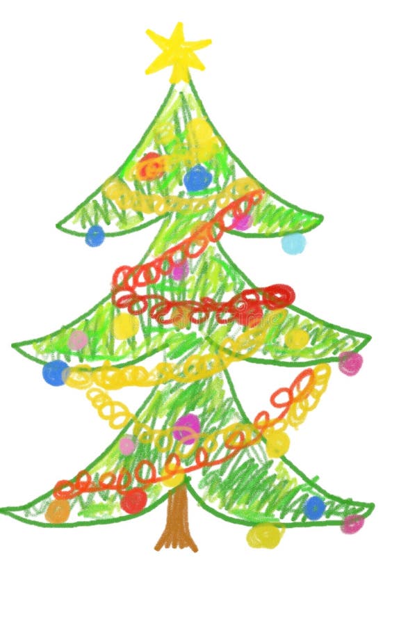 Children and Christmas Tree - Drawing Stock Illustration - Illustration ...
