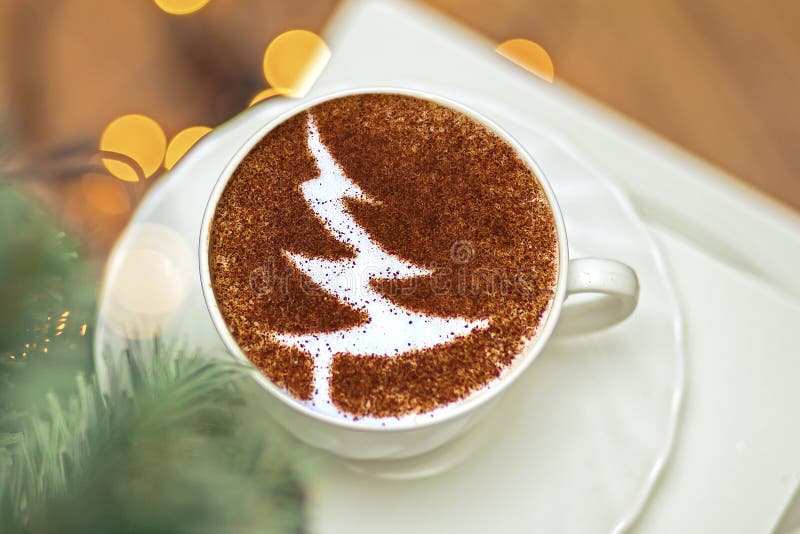 Christmas Tree ,drawing Coffee Cup Stock Image - Image of foam, drawing ...