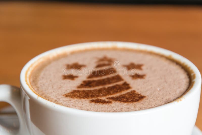 Christmas Tree, Drawing on Latte Art Coffee Cup Stock Image - Image of ...