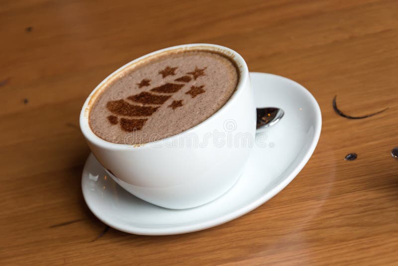 Christmas Tree, Drawing on Latte Art Coffee Cup Stock Photo - Image of ...
