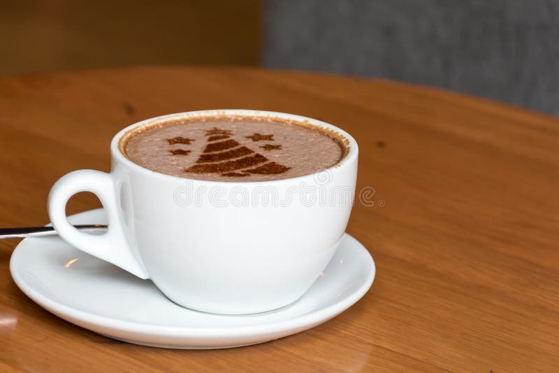 Christmas Tree, Drawing on Latte Art Coffee Cup Stock Photo - Image of ...