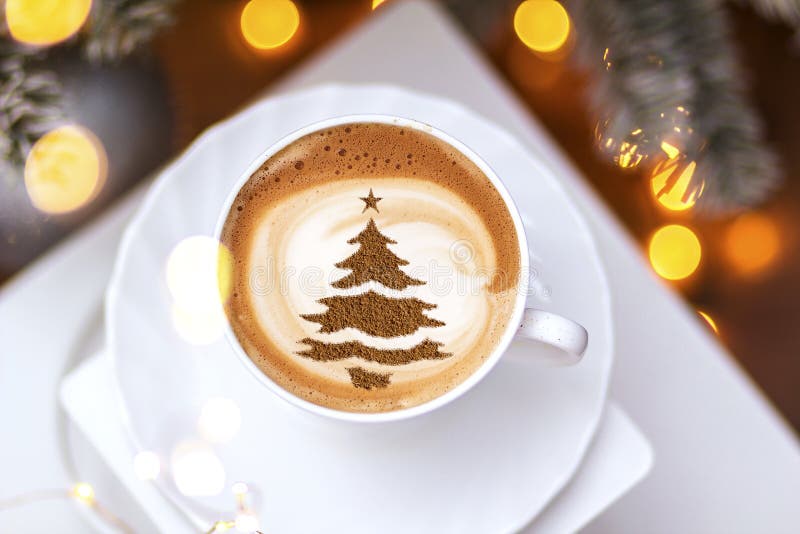 Coffee Cup and Christmas Tree Stock Image - Image of beverage, white ...