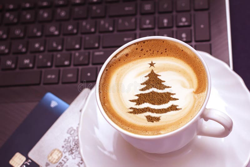 Coffee Cup and Christmas Tree Stock Image - Image of beverage, white ...