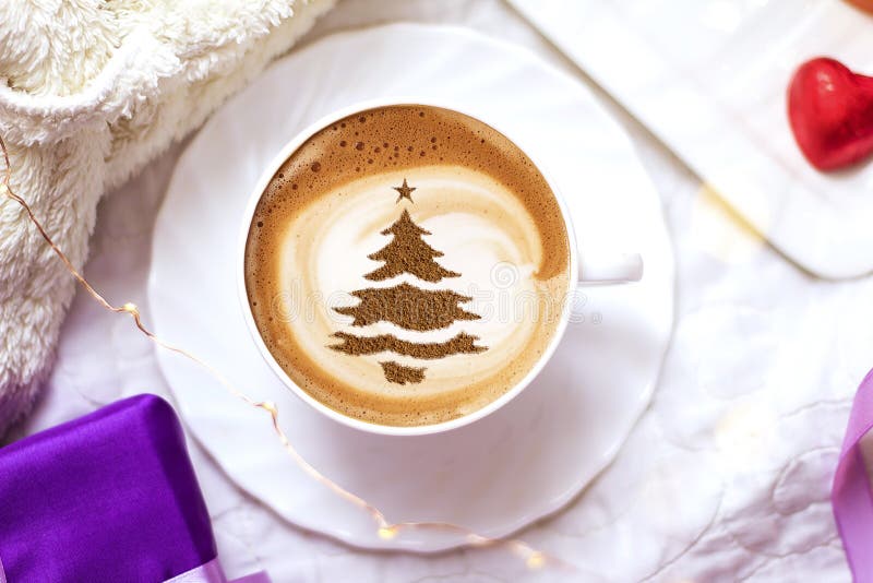 Coffee Cup with Christmas Tree Stock Photo - Image of breakfast ...