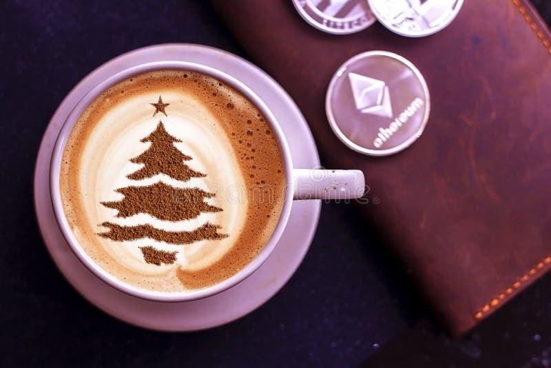 Coffee Cup with Christmas Tree Stock Image - Image of wood, cafe: 123675745