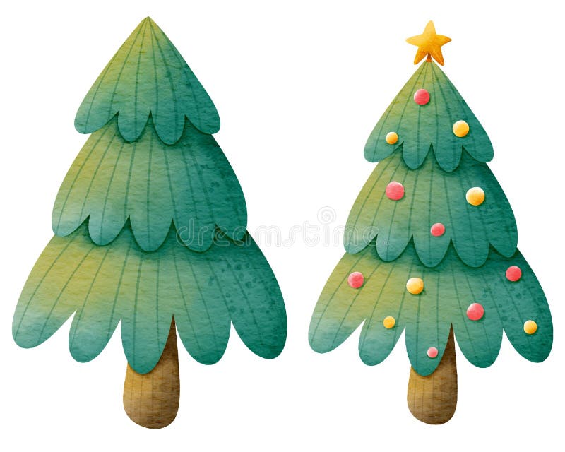 Christmas Tree Drawing with Watercolor Texture. Stock Illustration ...