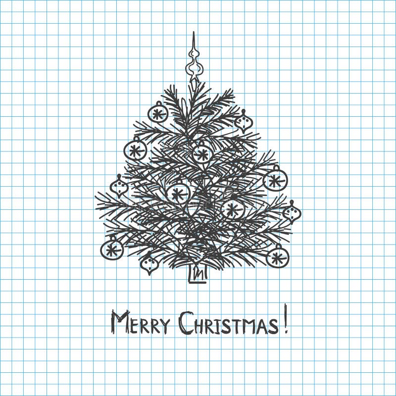Christmas Tree Drawn in Pen Notebook Stock Vector - Illustration of ...