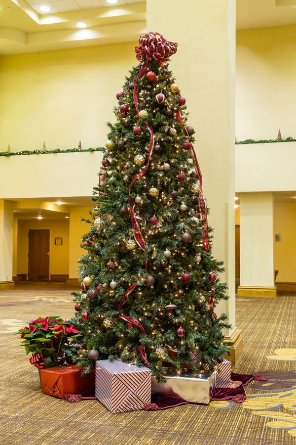 Christmas Tree in Empty Lobby Stock Image - Image of celebration ...
