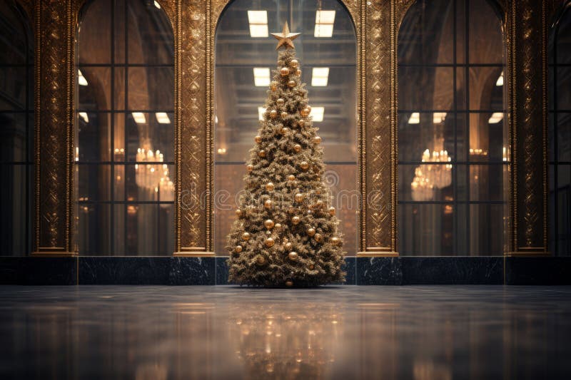 A Christmas Tree in an Empty Room Stock Illustration - Illustration of ...