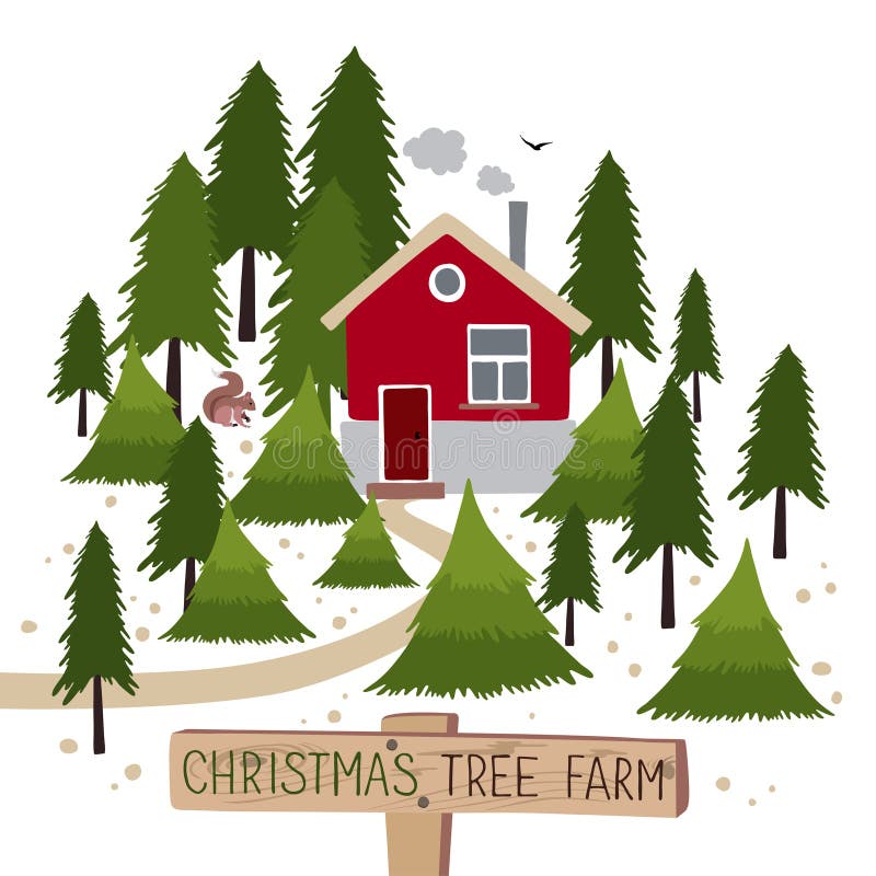 Christmas Tree Farm Vector Illustration. Stock Vector - Illustration of ...