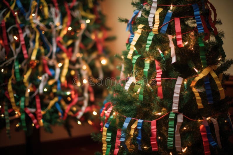 A Christmas Tree Featuring Old-fashioned Paper Chains Stock Image ...