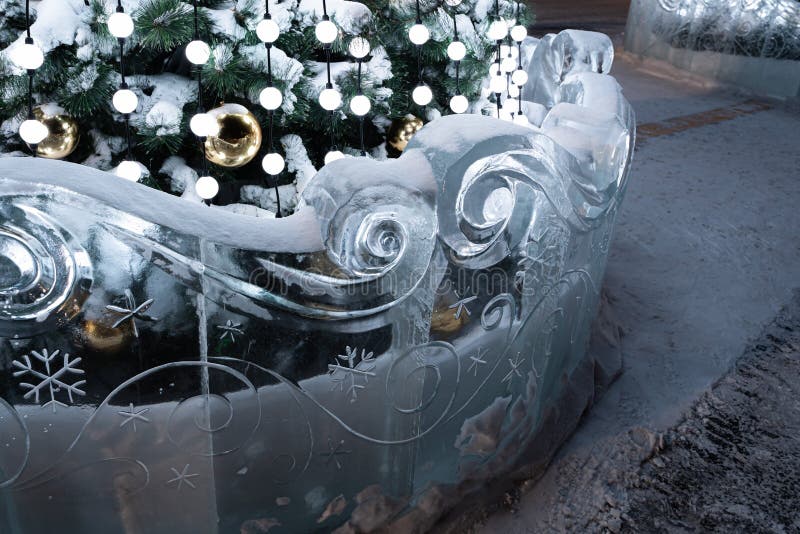 Christmas Tree Fence Made of Ice with Patterns. Stock Image - Image of ...