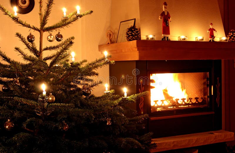 Christmas tree and fire stock image. Image of indoor, ornamental - 7739365