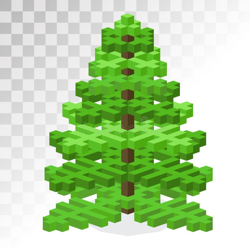 Christmas Tree Flat 3d Isometric Pixel Art Icon Stock Vector ...